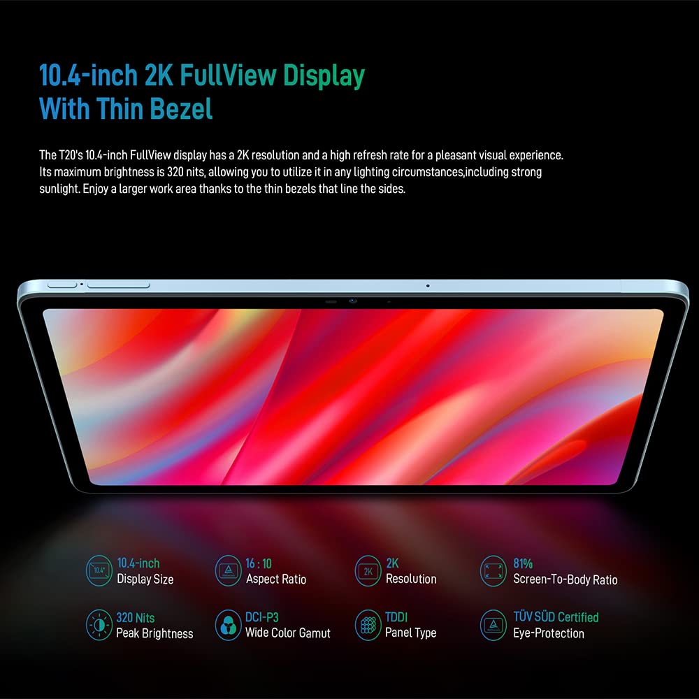 DOOGEE T20 Tablet 2023, 2K Display 10.4 Inch Android 12 Tablets, Octa-Core 15GB+256GB, 2.4G/5G Wi-Fi, 8300mAh Battery, 16MP+8MP, Split Screen, GPS, OTG, Hi-Res Audio&TÜV Rheinland Certified, Blue
