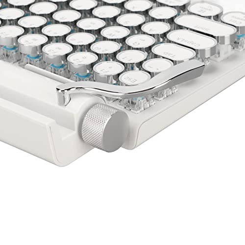 Focket Mechanical Gaming Keyboard, 83 Keys Punk Style Retro Typewriter Keyboard Detachable Round Keycaps Keyboard LED Backlit Wireless Mechanical Keyboard, for Tablet Desktop (White)