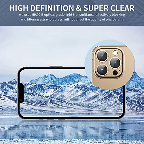 Mansoorr Camera Lens Protector for iPhone 14 Pro/iPhone 14 Pro Max, Alloy Metal Camera Cover with Tempered Glass Screen Protector Accessories,Case Friendly,Scratch Resistant,Easy to Install -Gold