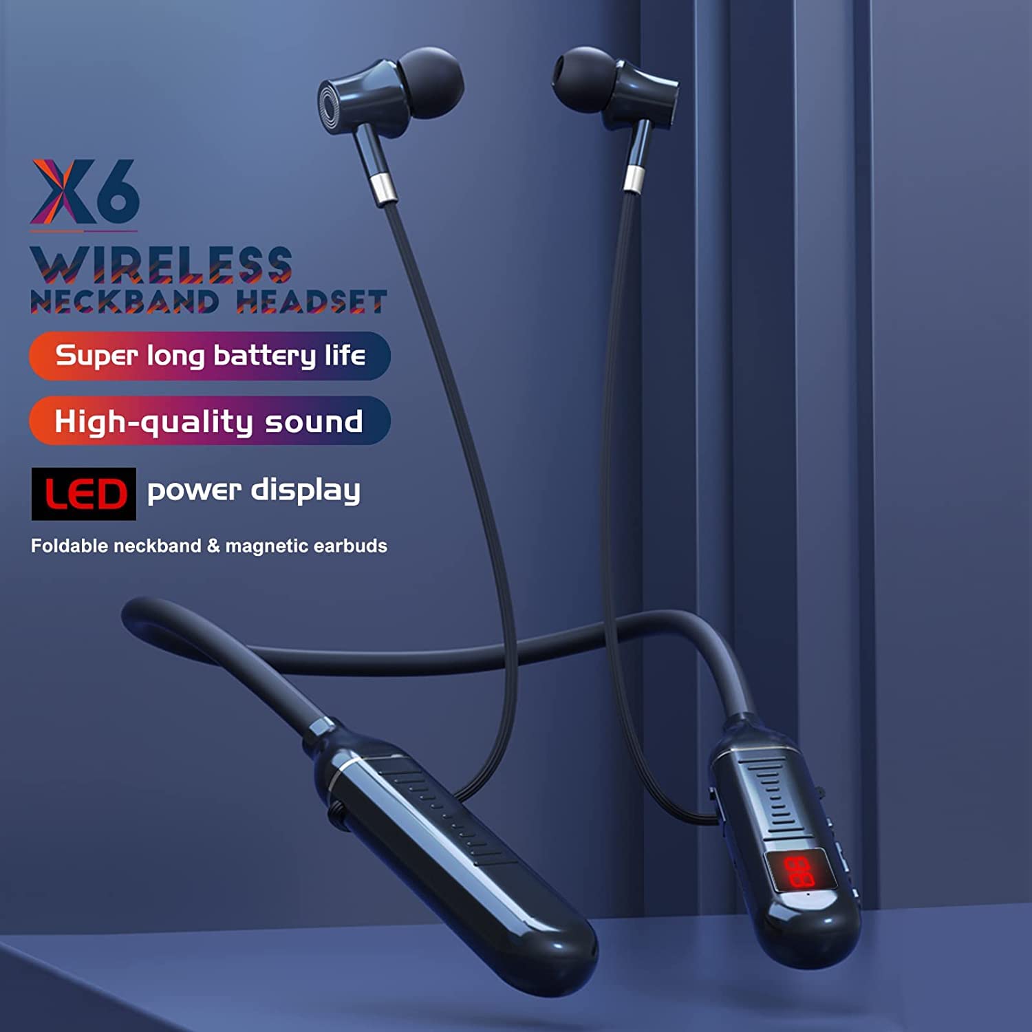 CCICITA Long Battery Life Neckband Bluetooth Headphones, X6 (100H Playtime) & X11 (63H Playtime)
