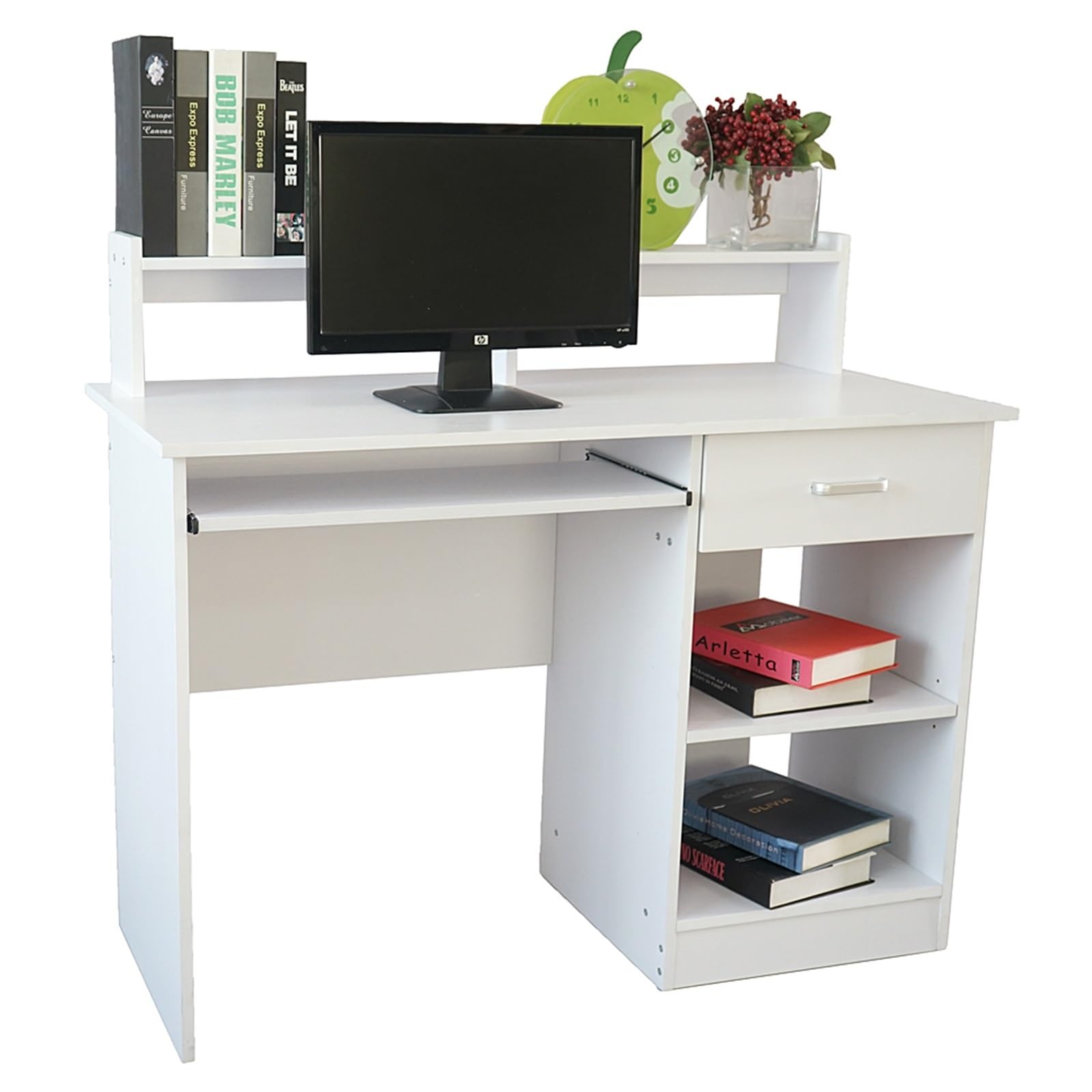 Cffuvros Computer Desk with Drawer and Keyboard Tray, Office Desk Complete Workstation Table Multiple Storage Compartments, for Apartment Bedroom Small Spaces Home Office Desk