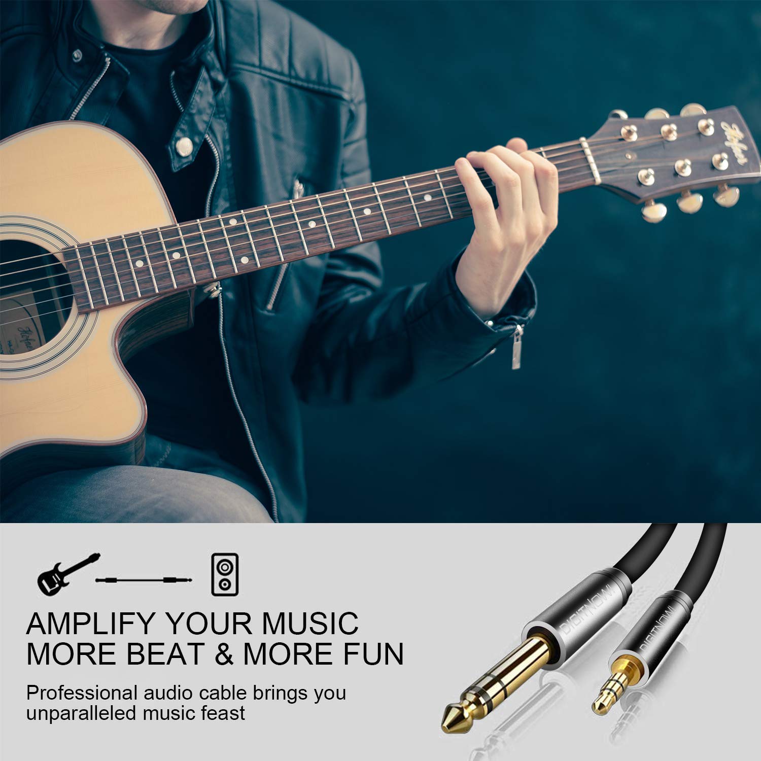 DIGITNOW 6.35mm 1/4" to 3.5mm 1/8" Male TRS Stereo Audio Cable with Alloy Housing and Nylon Braid for Smartphone, PC, Home Theater, Amplifier and Mixing Console, 6.6Ft