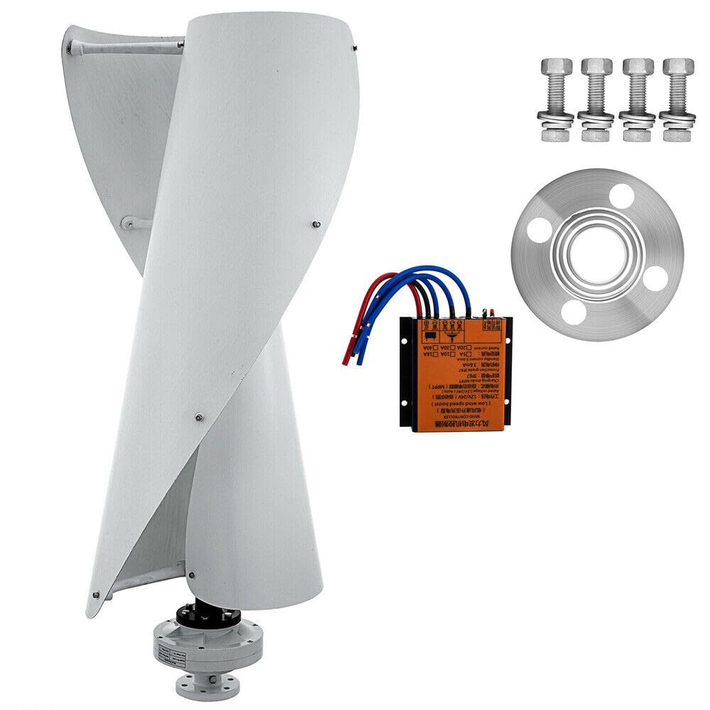 DOONARCES 400W 24V Vertical Wind Turbine Generator Kit, Helix Maglev Axis Wind Turbine Generator with 2-Blades Wind Power Generator Kit with MPPT Controller Windmill Generator System, White (24V)