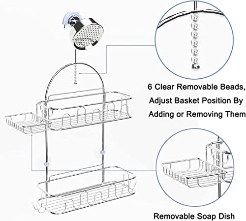 Neahom Hanging Shower Caddy Over Shower Head for Bathroom Silver, Stainless Steel Soap Holder & Razor Holder & Hooks, Hanging Shower Shelf Organizer, Storage Rack, Rustproof, Anti-Swing
