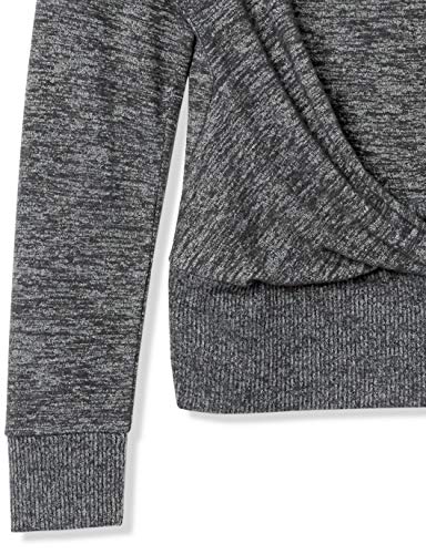 Daily Ritual Women's Cozy Knit Pleat Front Draped Sweatshirt, Black Marl, Small