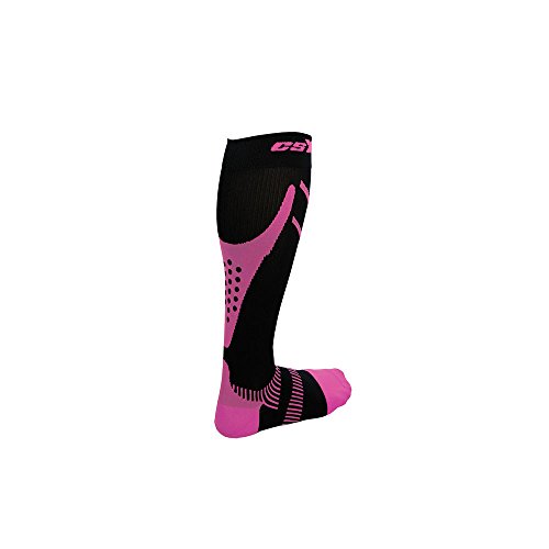 CSX 15-20 mmHg Compression Socks for Men and Women, Knee High, Recovery Support, Athletic Sport Fit, Pink on Black, Medium (15-20 mmHg)