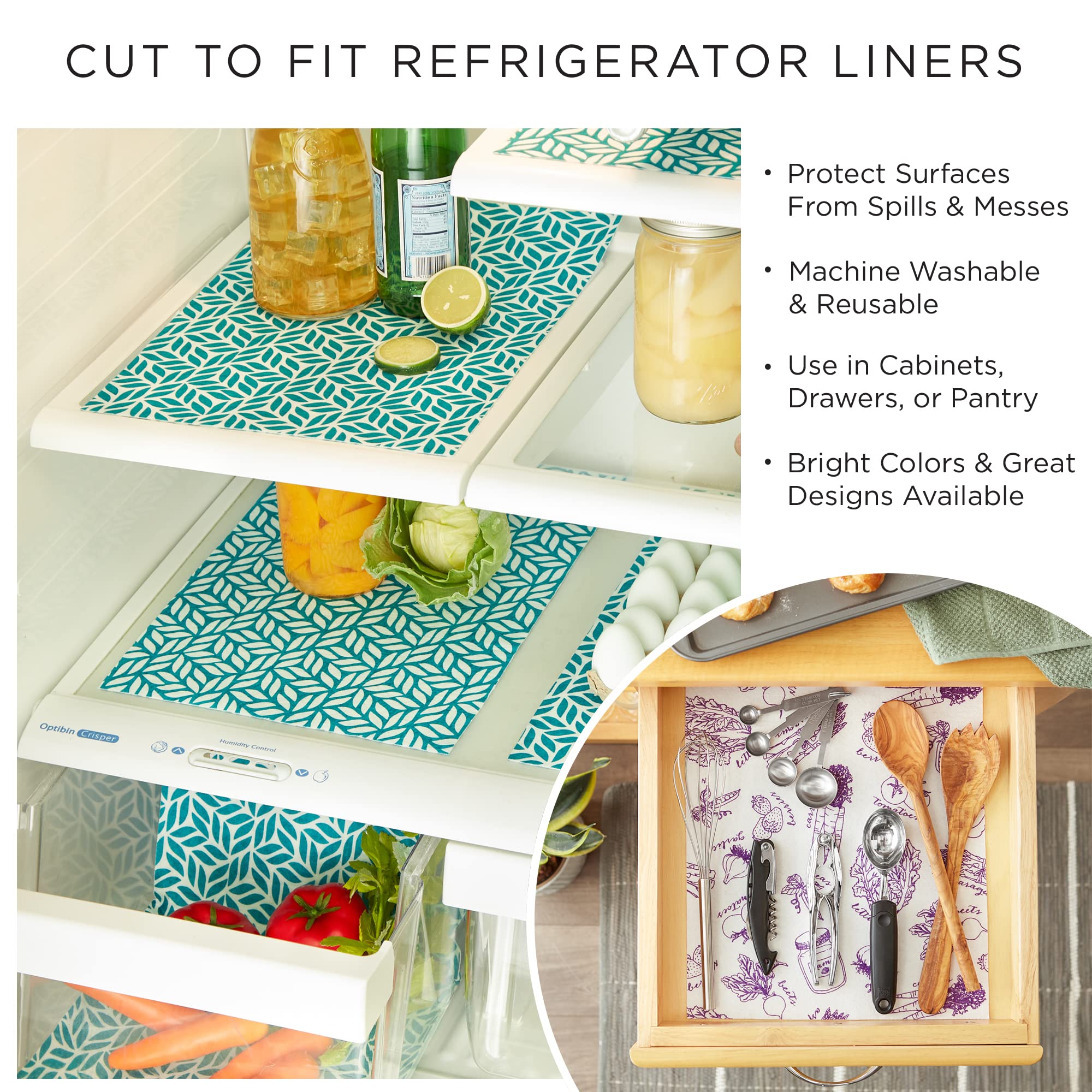 DII Fridge Liner Collection Non-Adhesive, Cut to Fit, 12x24, Nautical Blue Abstract Leaf, 6 Piece