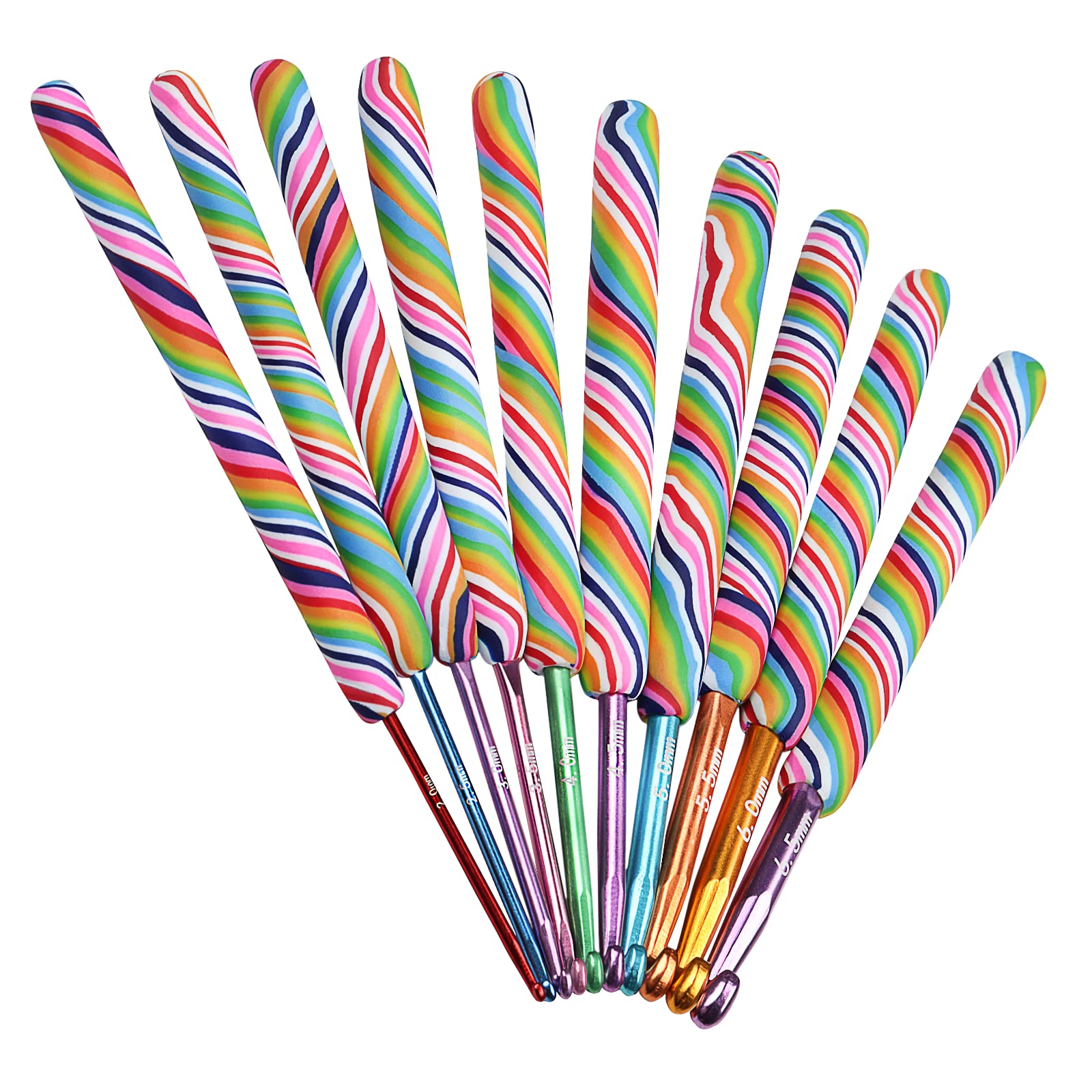 Coopay Warm Crochet Hooks 2G Crochet Kits, Rainbow Crochet Needles for Crocheting, Sturdy & Well-Crafted, 10pcs Crochet Hook Set for DIY Knitting Art Beginners and Experienced Crochet Lovers