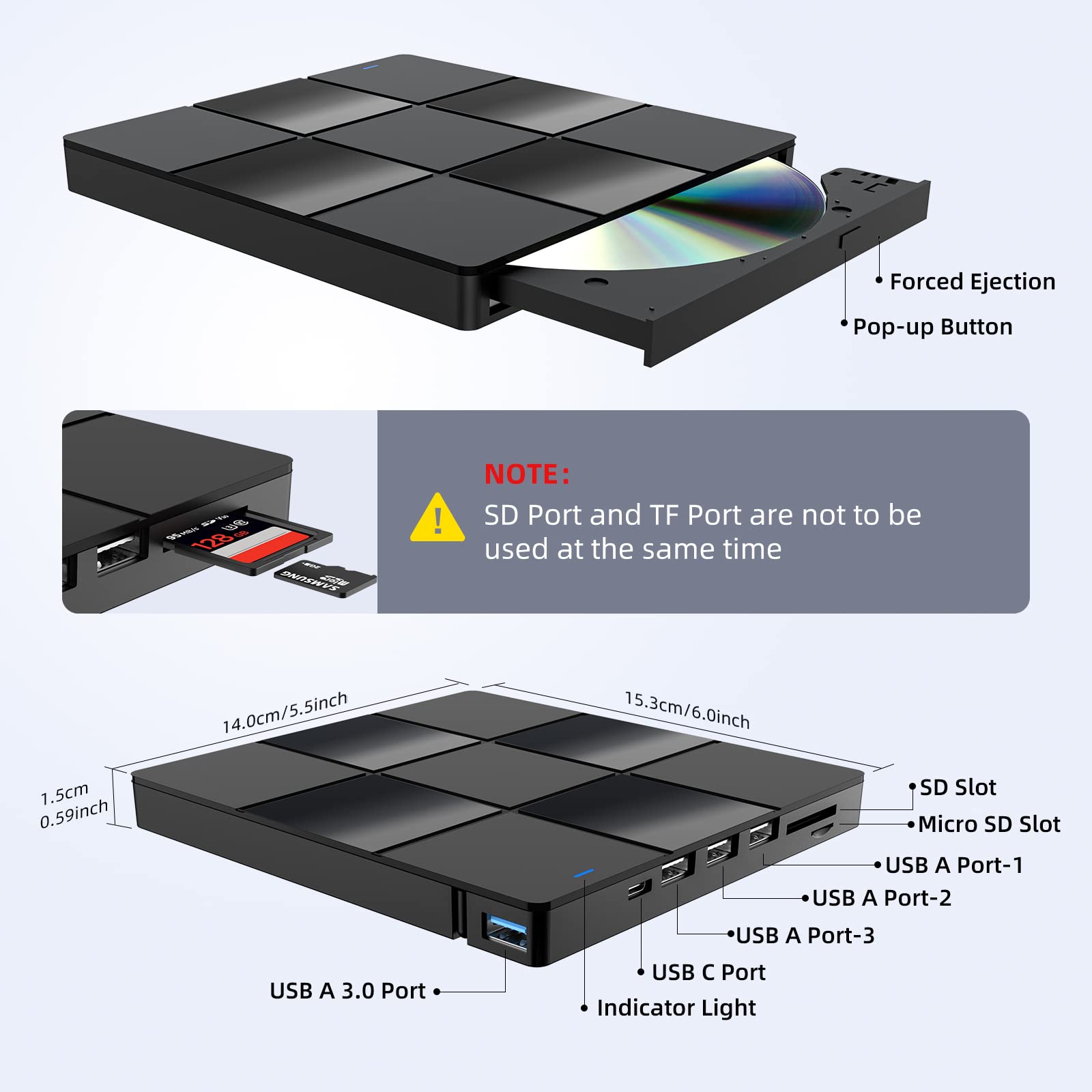 FOESUNIT External DVD Drive, USB 3.0 CD DVD +/- RW Burner - PLUG and PLAY - Optical DVD CD ROM Drive for Laptop PC Computer, USB CD DVD Adapter Compatible with Windows 11/10 Mac OS