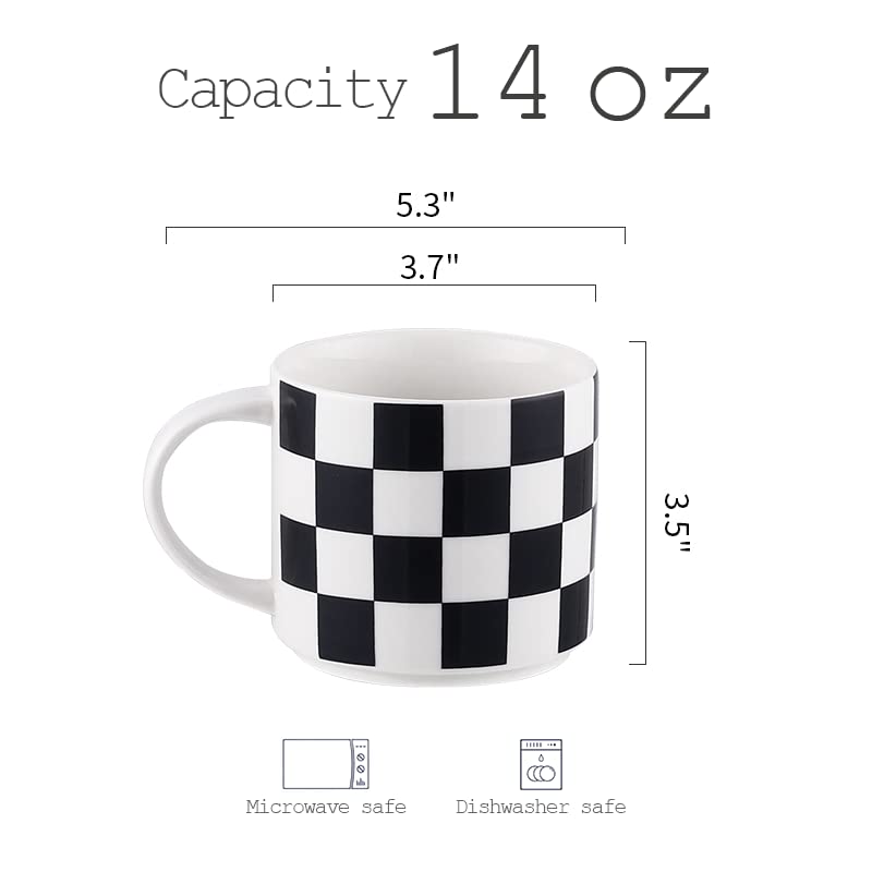 E-liu 14oz Ceramic Coffee Mug Set - 4 Patterns, Durable, Easy to Clean, Microwave & Dishwasher Safe, Perfect for Coffee, Tea, Hot Chocolate - Gift for Birthdays, Housewarming