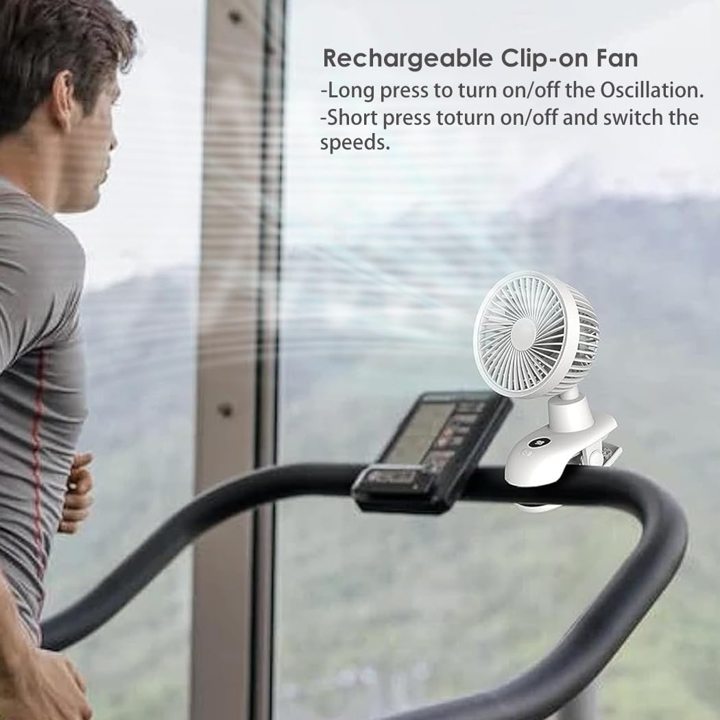 FIELDSKY Small Oscillating Desk & Clip Fan Portable Table Fan USB Rechargeable Battery Powered Quiet Personal Fan Dual Adjustable Angle Desktop Air Circulate Fan with 4 Speed