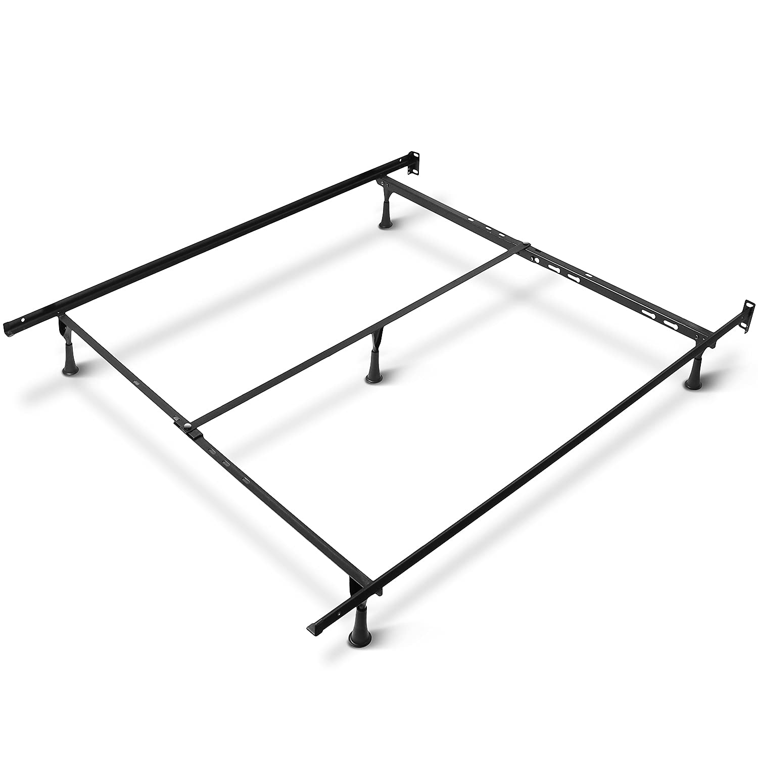 Clara Clark Adjustable Bed Rails - Metal Adjustable Bed Frame with Bed Center Support Leg - 5.25โ H Low Bed Frame - Expands from Twin Size Bed Frame to Full Bed Frame, Metal Queen Bed Frame, Black