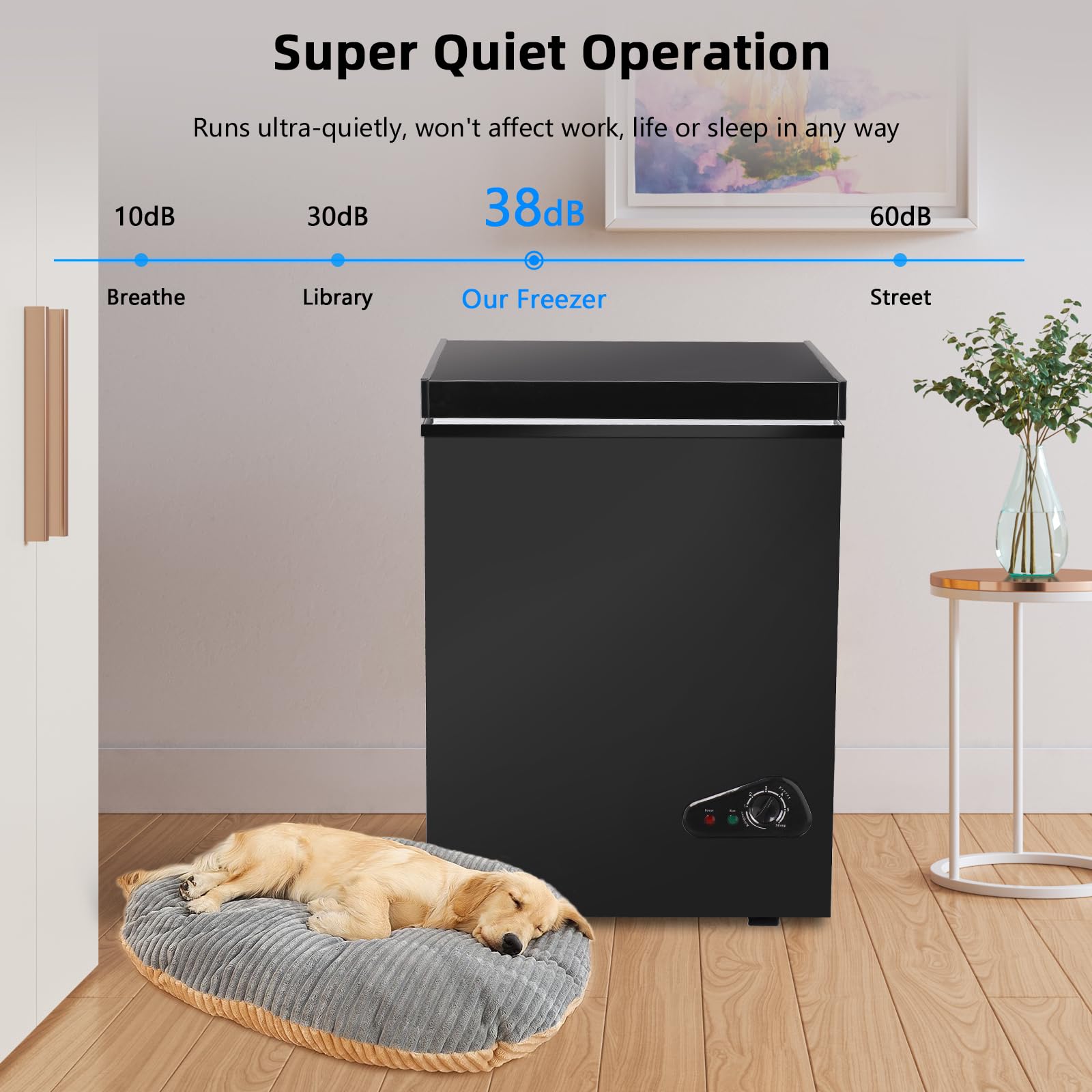 Geekman 3.5 Cubic Feet Deep Chest Freezer, Mini Freezer with Adjustable Thermostat and Convenient Top-Open Door, with Removable Storage Basket, Perfect for Home, Kitchen, and Bar, Black