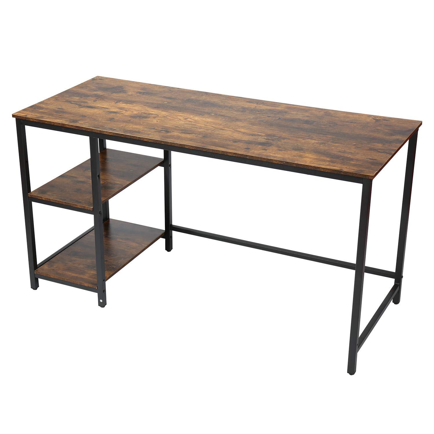 CHADIOR Industrial Desk, 55 Inch Work Surface, Wooden Writting Workstation, Simple Gaming Computer Table with Shelves, for Small Space, Home Office, Bedroom, Rustic Brown