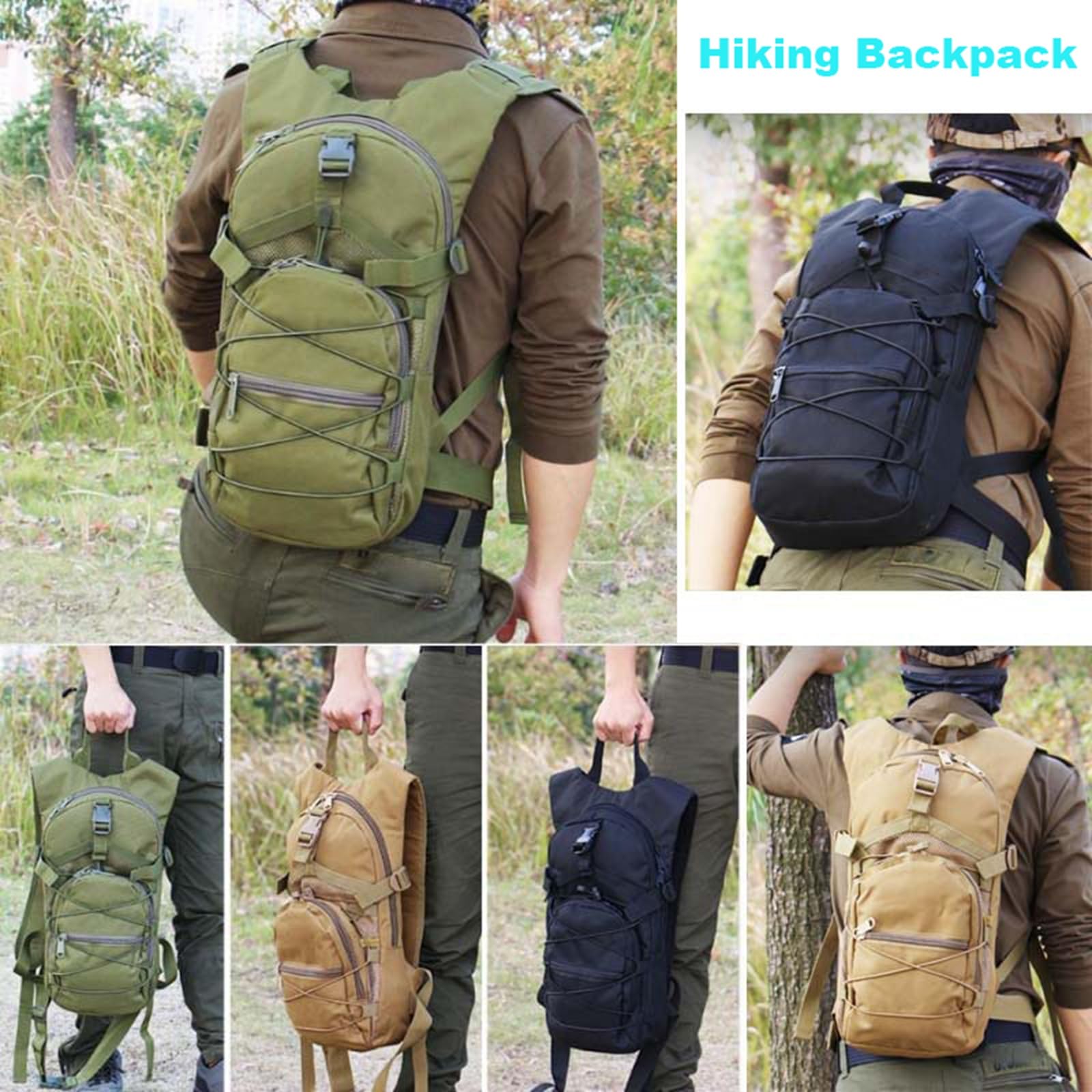 DCOFXGM 15L Waterproof Hiking Backpack Small Tactical Day Pack with Elastic Rope Outdoor Cycling Compact Shoulder Bag (Black)