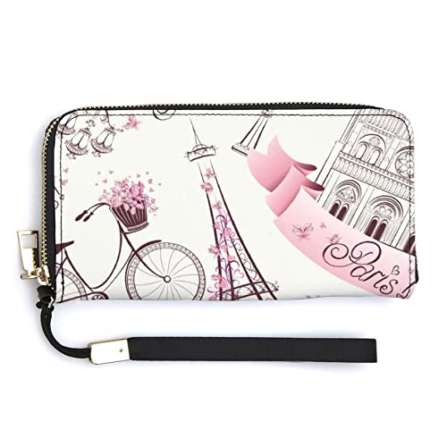 FunnyStar Romantic Travel in Paris Women's Long RFID Hand Wallet Wristlet Clutch Purse PU Leather Handbag with Wrist Strap
