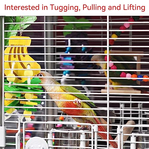 JSLZF Bird Chewing Toy for Cockatiel Conure Wood Block Toy Parrot Cage Toys Hanging Foraging Budgie Bite Toy for Parakeet Small (4PCS Fruit Shape)