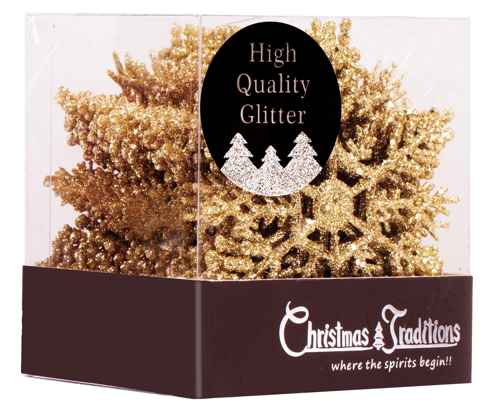 Christmas Traditions 4 inch Gold Glittered Snowflake Ornaments (Set of 28) Hanging Tree Decorations (Gold)