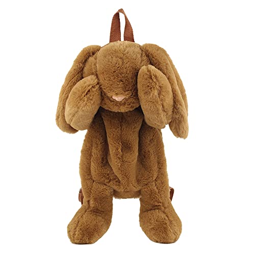 Kmiunty Cute Fuzz Plush Animal Rabbit Backpack Bags with Adjustable Straps for Girls (Brown)
