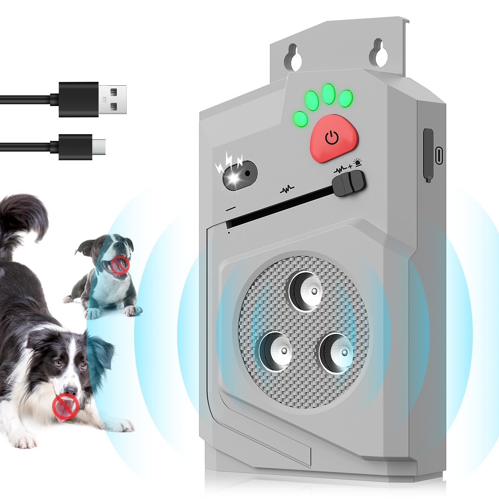 Honey Paws Anti Barking Device for Dogs, Dog Bark Deterrent Devices 50ft Range, Behavior Aid, Stop Barking Dog Devices with 3 Modes, Barking Silencer Indoor & Outdoor, Rechargeable