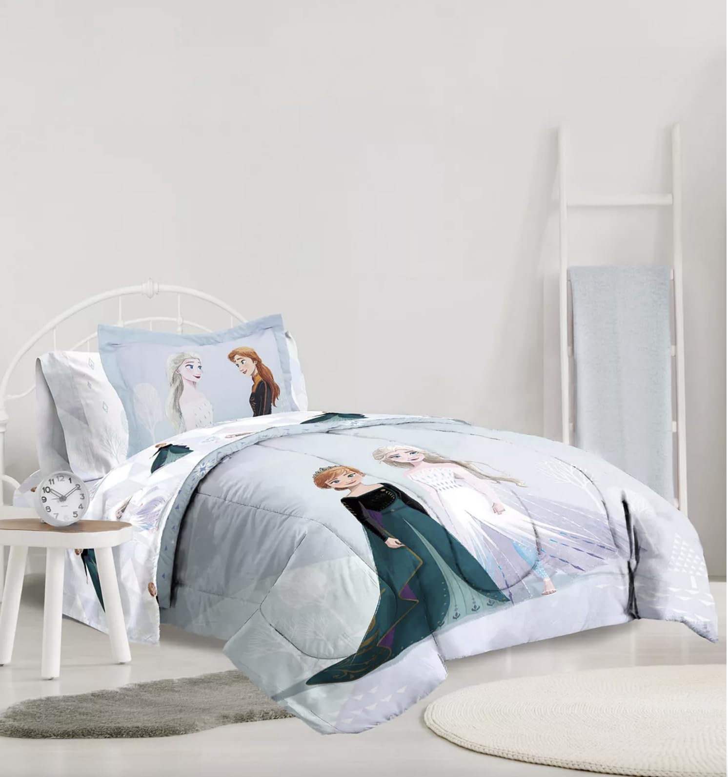 Jay Franco & Sons, Inc. 8 Pieces Frozen II Full Size Comforter Bedding Set, White/Green/Purple