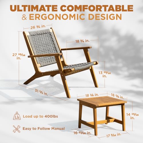 IDZO Reclining Design Heavy Duty 400lbs Capacity Patio Bistro Set 3 Piece Outdoor
