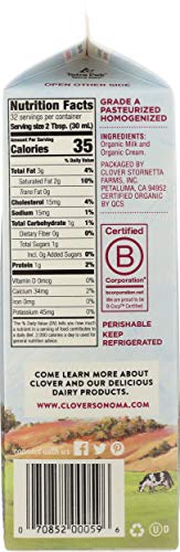 Clover Sonoma, Organic Half & Half, quart, 32 Oz