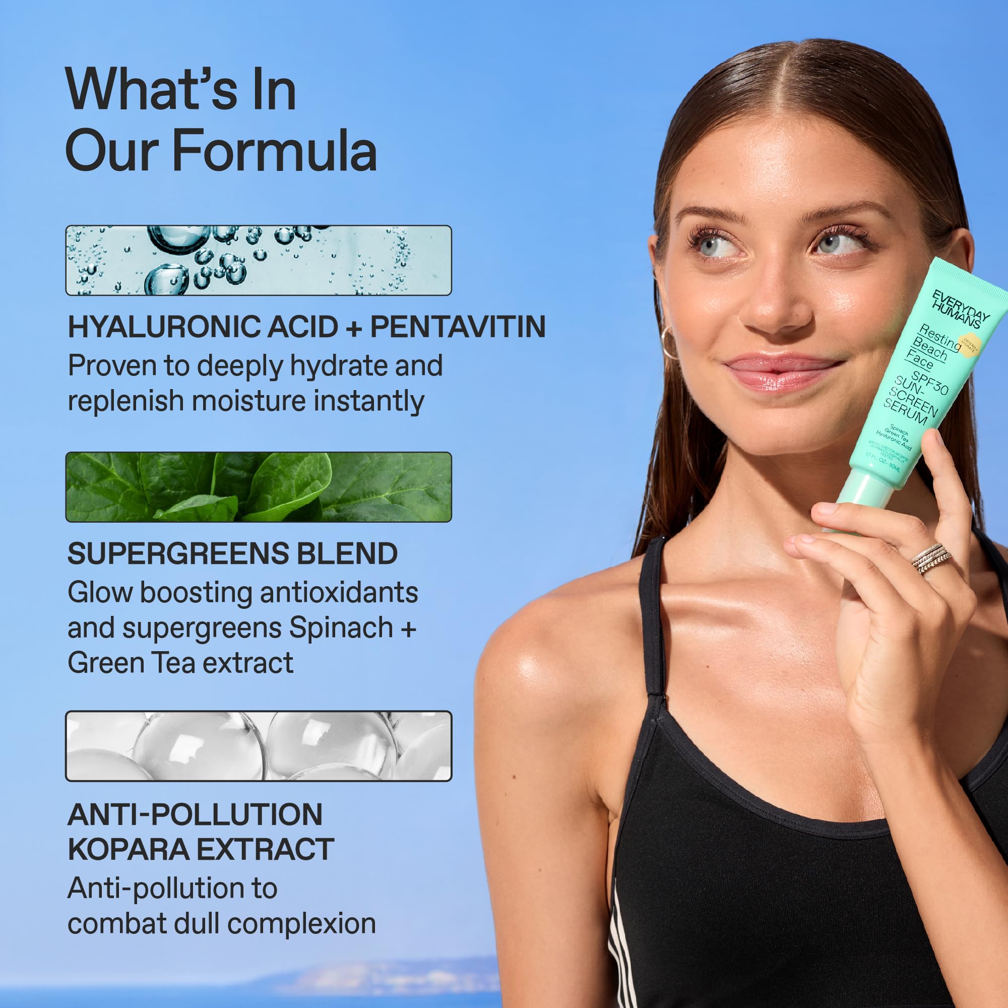 Everyday Humans Resting Beach Face SPF 30 | Travel Sunscreen | Daily SPF Moisturizer Face | Use as Makeup Primer for Face Makeup | Travel Size Sunscreen | Face Moisturizer with Hyaluronic Acid Serum
