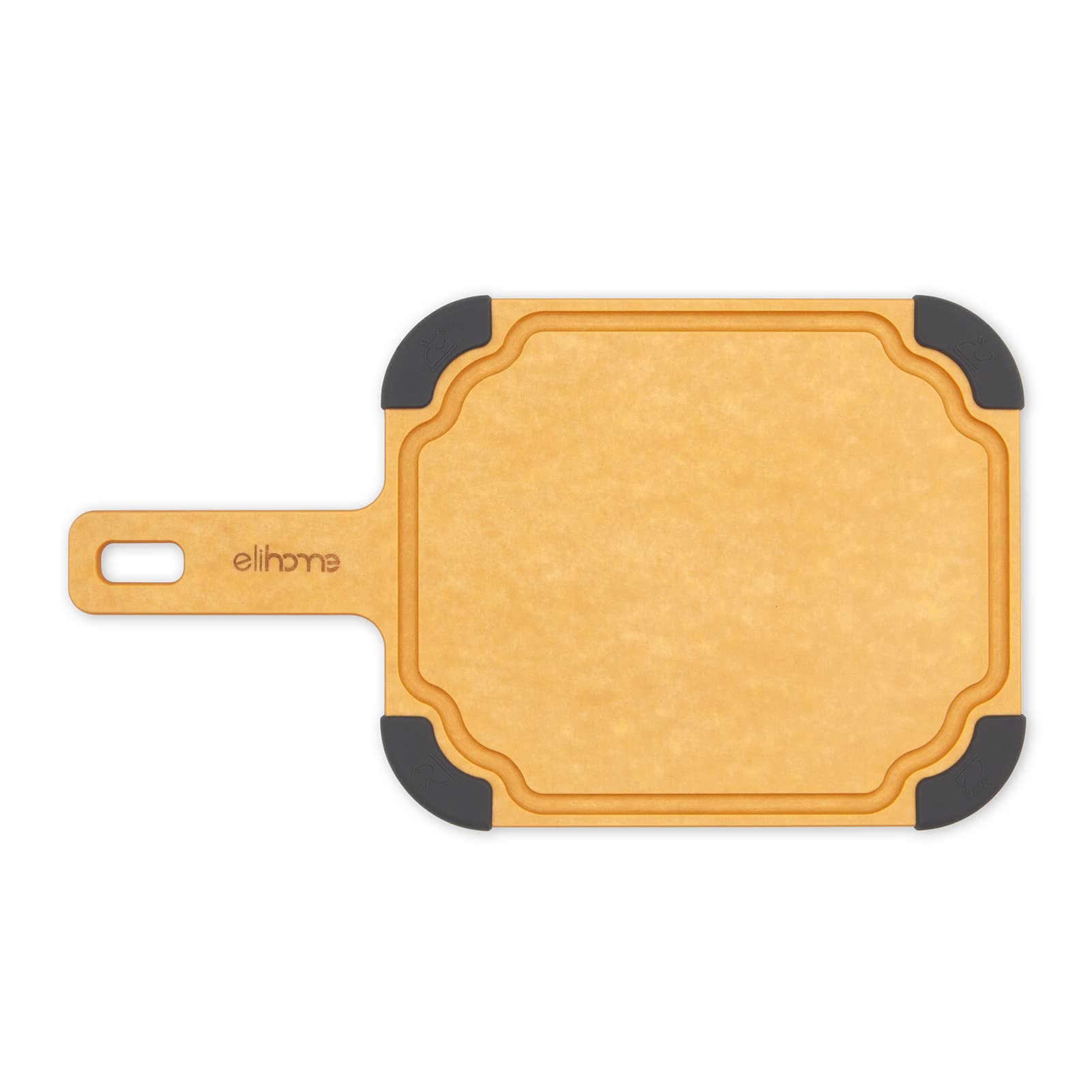 Elihome Paddle Series Kitchen Cutitng Board& Serving Board with handle,Juice Groove,Non-slip Feet,Dishwasher Safe,Reversible,Wood Fiber Composite,Eco-Friendly,Non-Porous,Small- 13.5" x 7.5" Natural