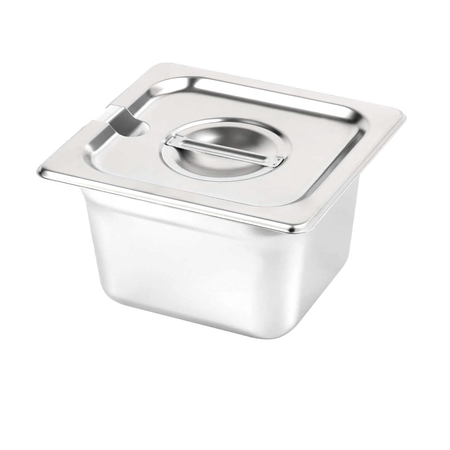 Generic 6 Pack Steam Table Pan, 4in Deep 1/6 Size Stainless Steel Food Pan Stackable Catering Pan with Lid for Restaurant, Hotel, Buffet, Party Supplies, 1.5L Capacity, Silver, KHJ93