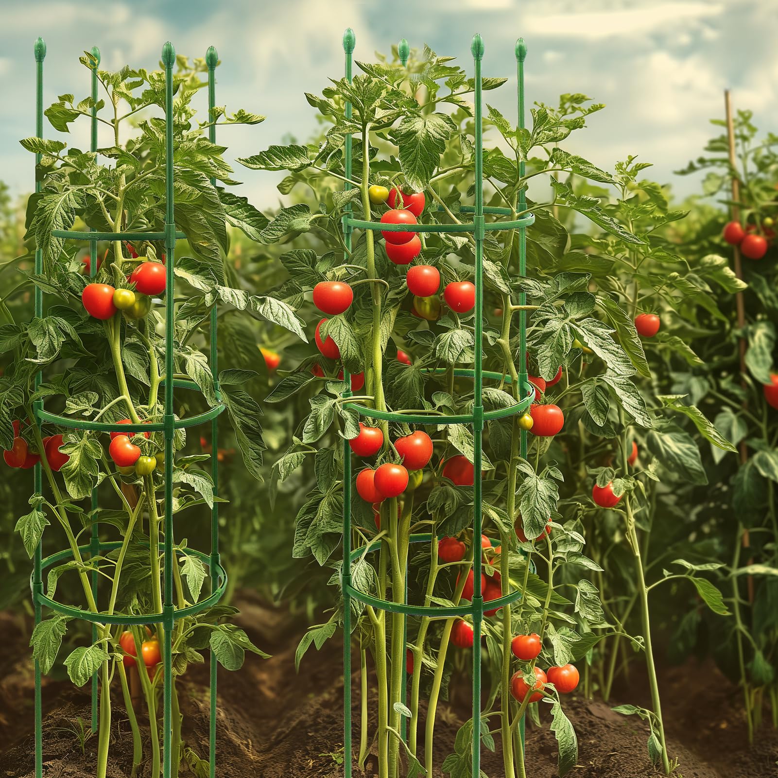 G-LEAF Adjustable Detachable Tomato Cage 3 Pack Tomatoes Plant Support Cages Trellis Garden Sticks/Stakes for Garden, Pot, Climbing Plants, Vegetables, Fruit, Flowers, 55 inch (Garden Ties Include)