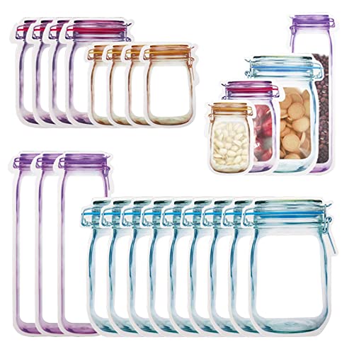 Enkrio 20 Mason Jar Bottles Bags Reusable Snack Bags Food Storage Bags Zipper Sealed Sandwich Bags Snack Storage Food Saver Bags for Nuts Cookies Freezer Safe