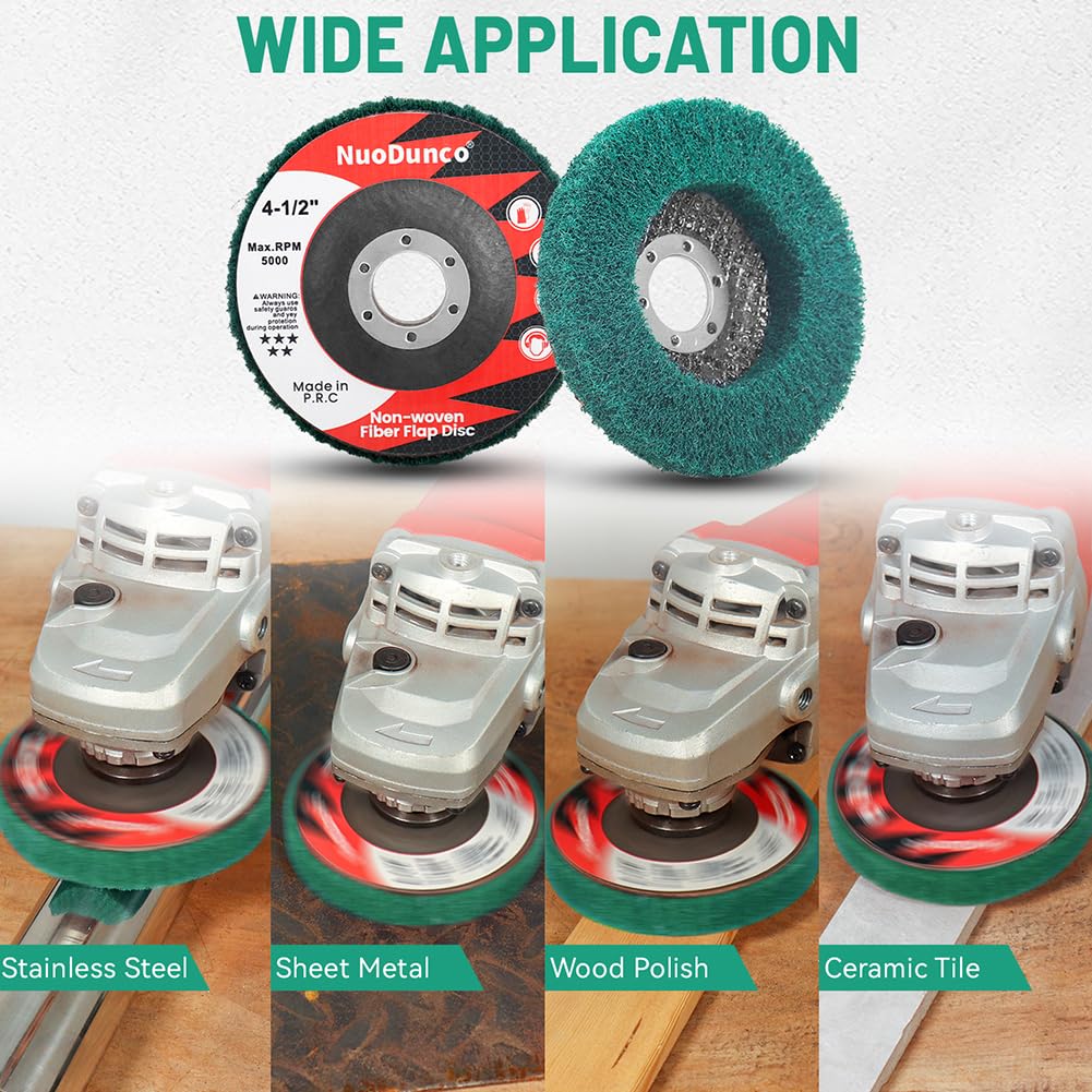 NuoDunco 10Pcs 180 & 320 Grit Scour Flap Disc 4 1/2 Inch Angle Grinder Attachment for Metal Wood Scuff Grinding Sanding Discs Scouring Pad Polishing Wheel Paint Rust Remover