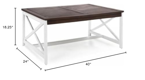 Christopher Knight Home Newman Indoor Farmhouse Acacia Wood Coffee Table with Base, White Base / Dark Brown Top, 24 in x 40 in x 18.25 in