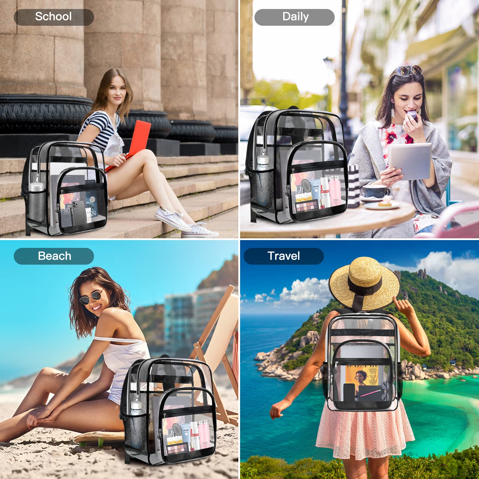 Clear Backpack, Large Backpack,Heavy Duty Sturdy Shape Transparent Backpack (B-Clear)
