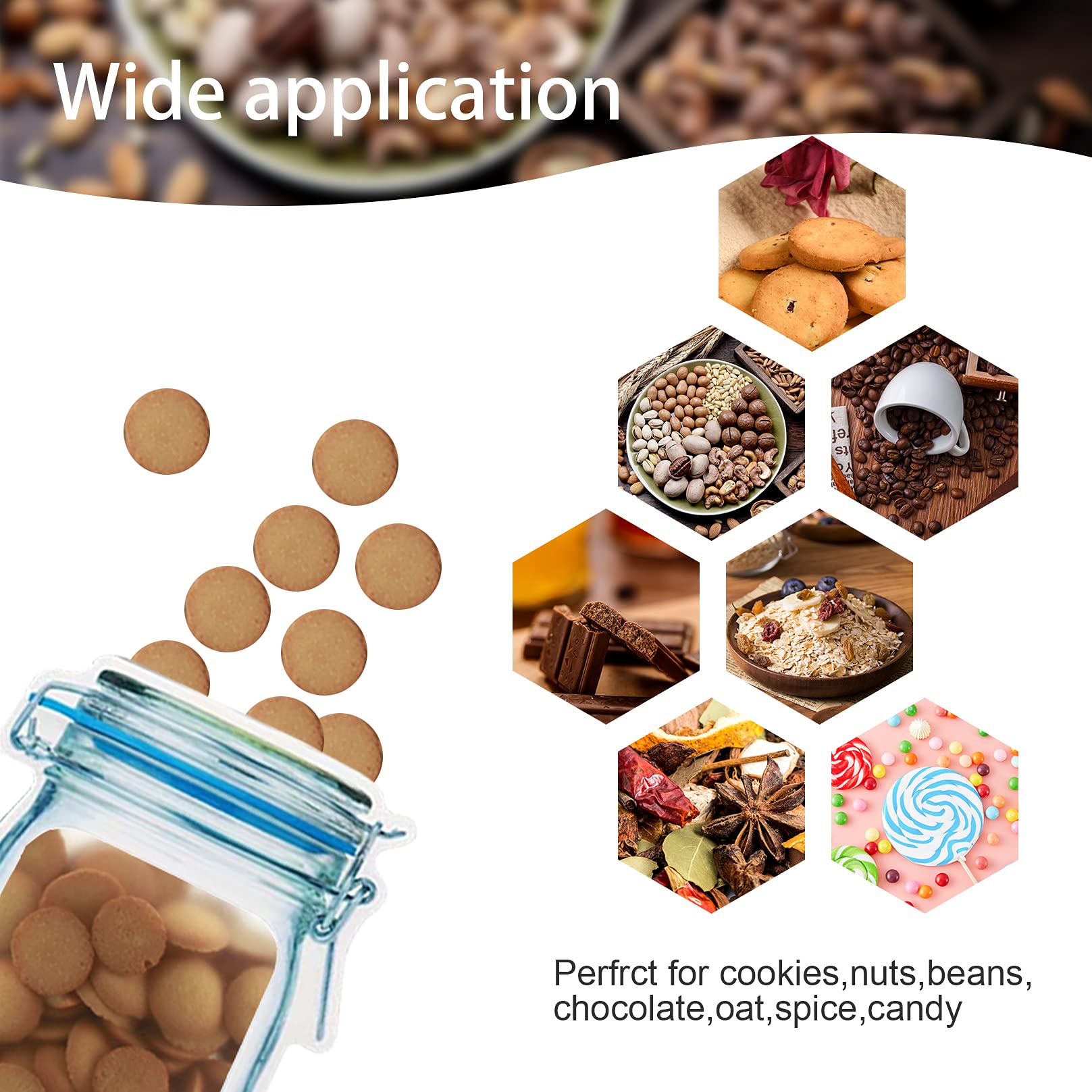 Enkrio 36 Pack Mason Jar Zipper Bags, Reusable Airtight Seal Food Bag Leakproof Nuts Candy Cookies Bag for Travel Camping