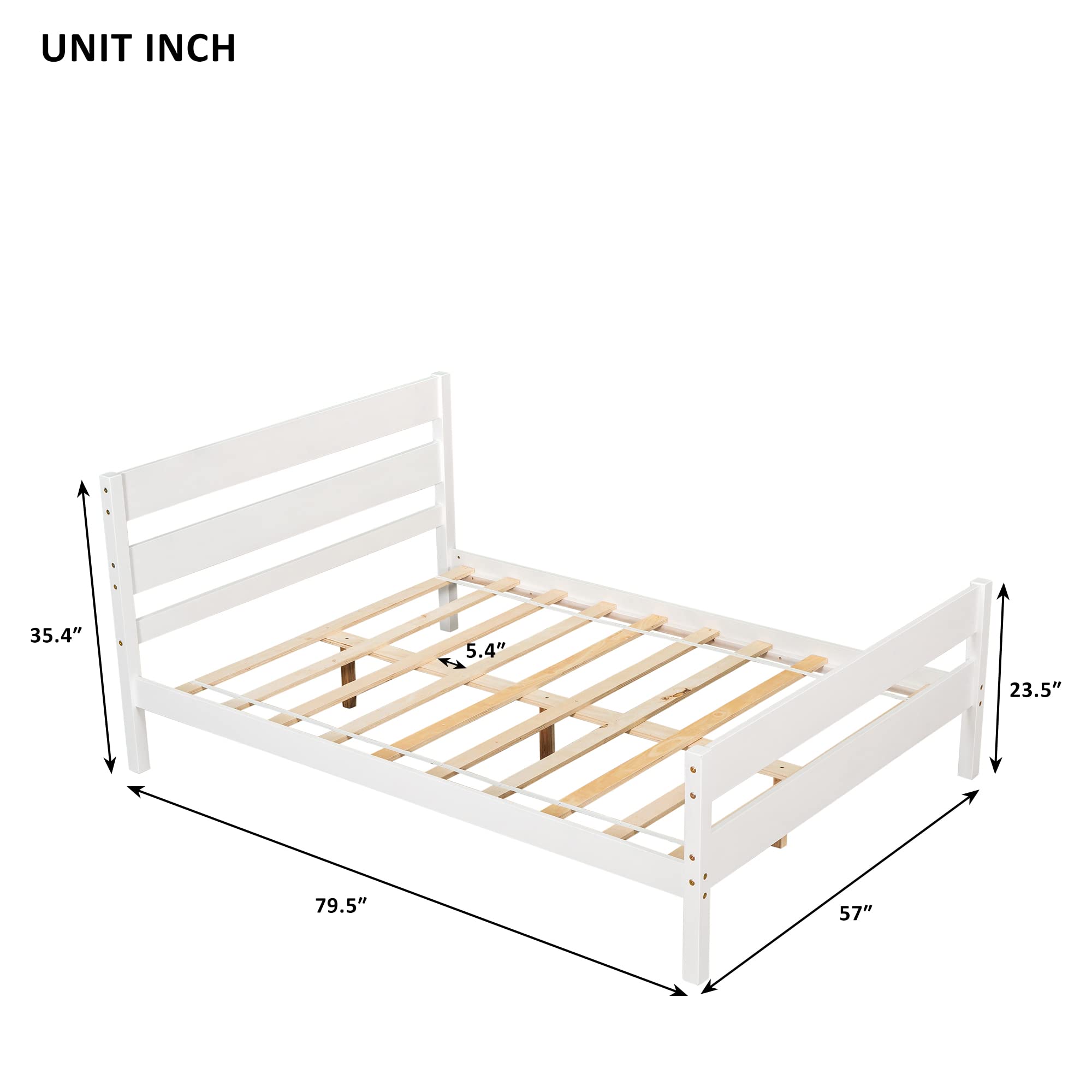 LostCat Full Size Bed Frame with Headboard and Footboard, Wooden Platform Bed Frame for Girls Boys,No Box Spring Needed/Easy Assembly, White