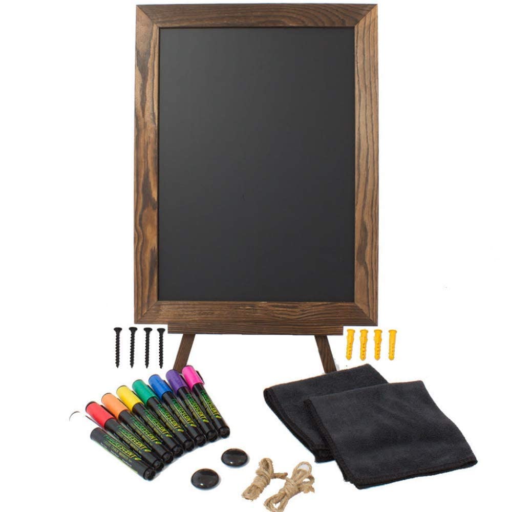 Chalk Board Sign Easel Stand Set - Standing Chalkboard Sign with Stand with Liquid Chalk Markers - Chalkboards to Write on with Stand - Wooden Frame Chalk Board Menu - Large Chalkboard by Peraco