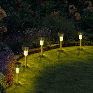 GIGALUMI 16 Pack Solar Path Lights Outdoor,Solar Lights Outdoor Waterproof,Stainless Steel LED Landscape Lighting,Solar Garden Lights for Driveway,Pathway,Patio,Yard