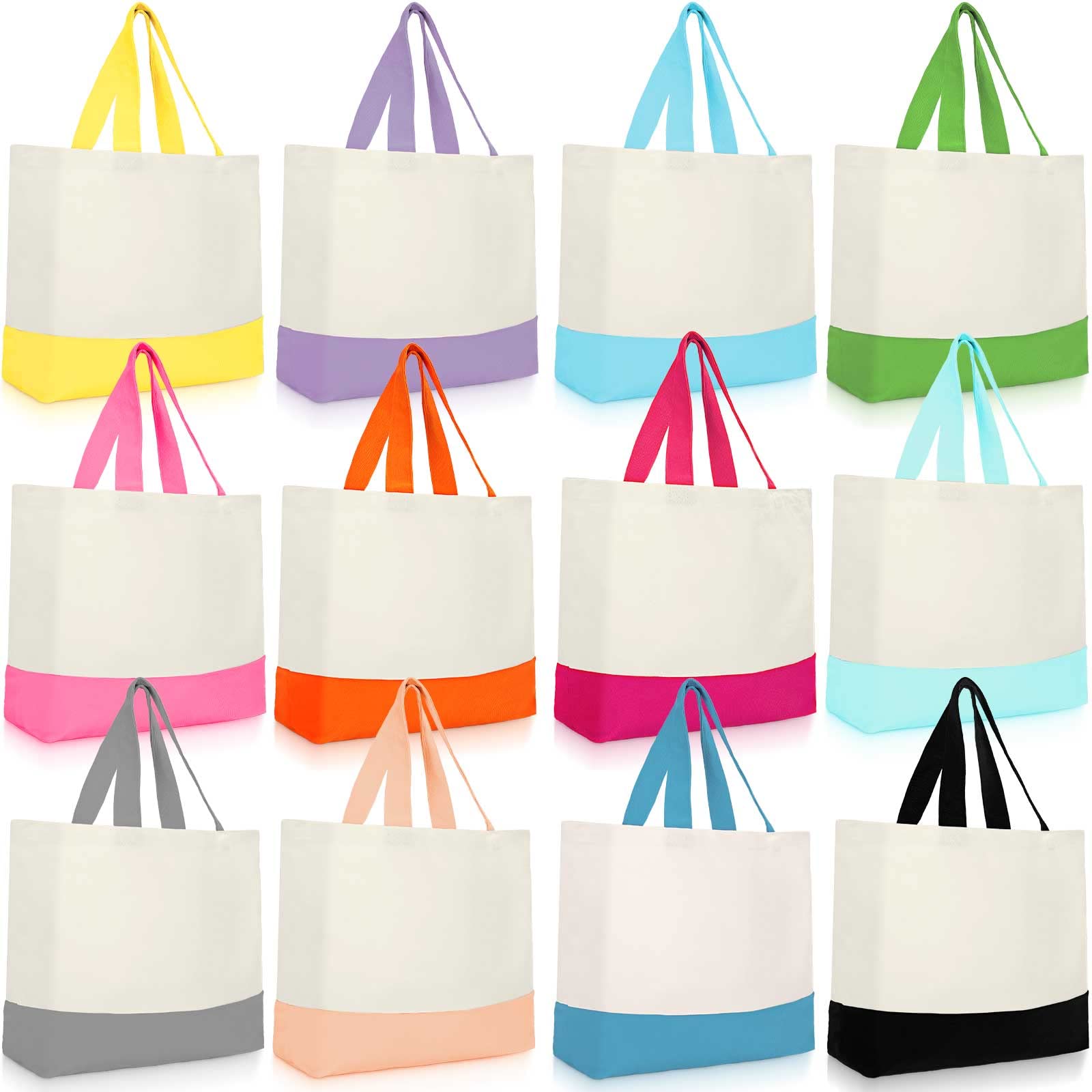 Epakh 12 Pack Canvas Tote Bags Bulk 18.5 x 15 Inch Reusable Grocery Bags Shopping Bags Tote Bag for Women Mother (Bright Color)