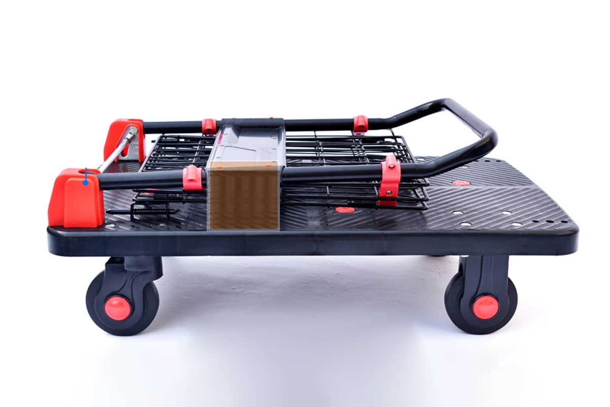 Folding Platform Carts with Wheels,Folding Mesh Cage cart with Detachable Collapsible Fence,Portable Handling Platform Dolly Cart for Luggage,Material Transport Truck ,Load 330LB