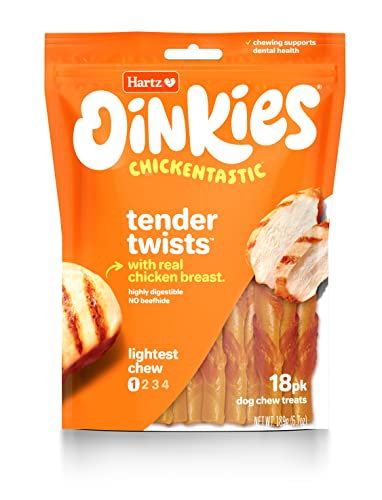Hartz Oinkies Rawhide-Free Tender Treats Wrapped with Chicken Dog Treats Chews, 18 Count, Highly Digestible, No Artificial Flavors, Perfect for Smaller and Senior Dogs