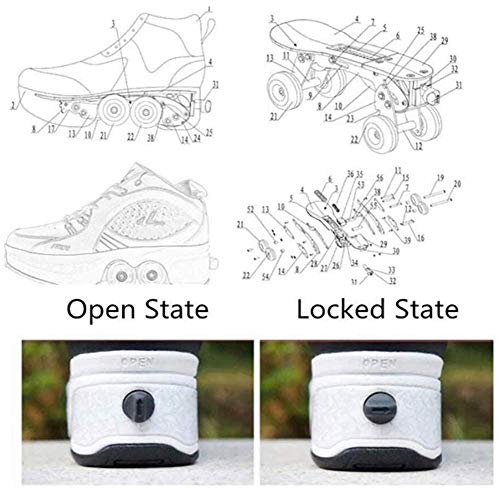 LDTXH Multifunctional Roller Skates Shoes Deformation Automatic Walking Shoes with Double-Row Deform Wheel Adult Children's Skating Shoes,5.5