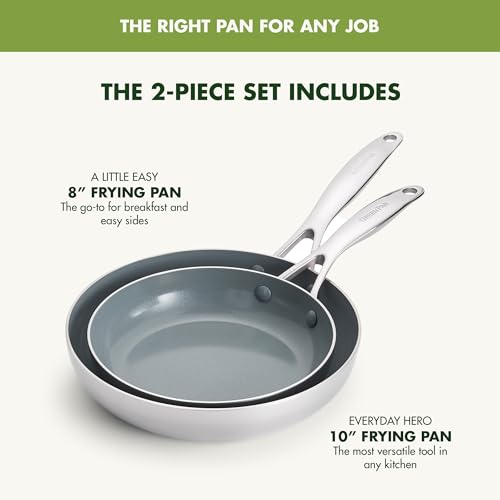 GreenPan Valencia Pro Tri-Ply Stainless Steel 8β and 10β Frying Pan Skillet Set, Healthy Ceramic Nonstick PFAS-Free PFOA-Free Coating, Multi Clad Cookware, Induction, Dishwasher Oven and Broiler Safe