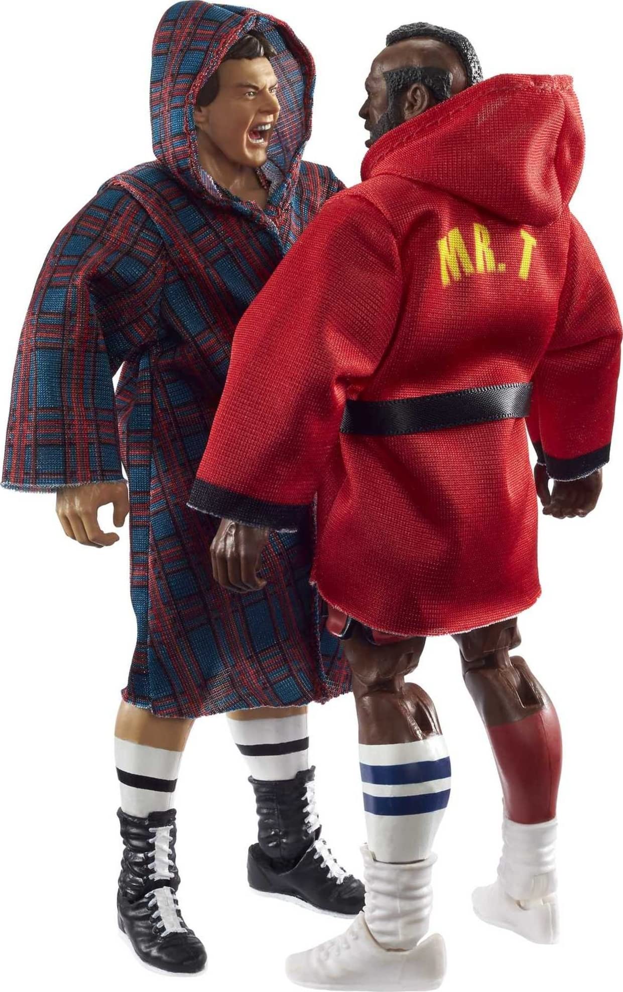 WWE Mr. T vs “Rowdy” Roddy Piper Elite Collection 2-Pack 6-in Action Figure with Boxing Robes & Swappable Hands, Posable Collectible Gift for WWE Fans Ages 8 Years Old & Up
