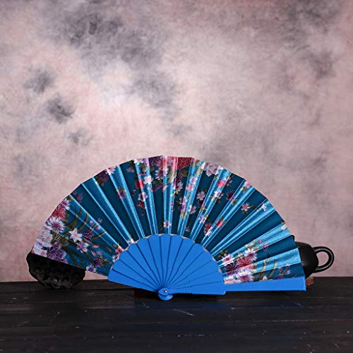 Dance Hand Party Held Flower Fan Style Wedding Lace Folding Silk Chinese Fans Metal Fans Oscillating with Remote (Sky Blue-0, One Size)