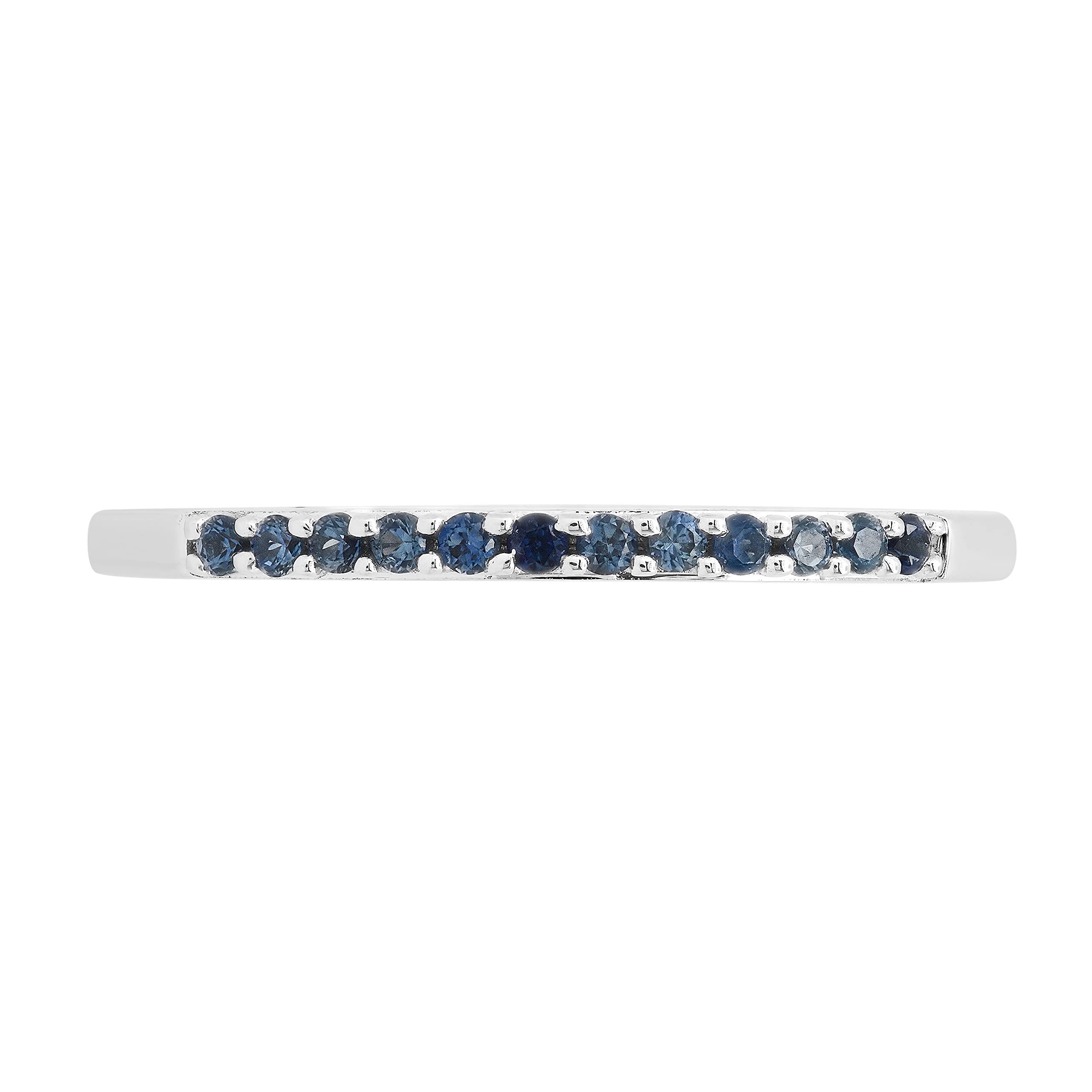 Dazzlingrock Collection Round Blue Sapphire Women Single Line Half Wedding Band | 14K White Gold, Size 5