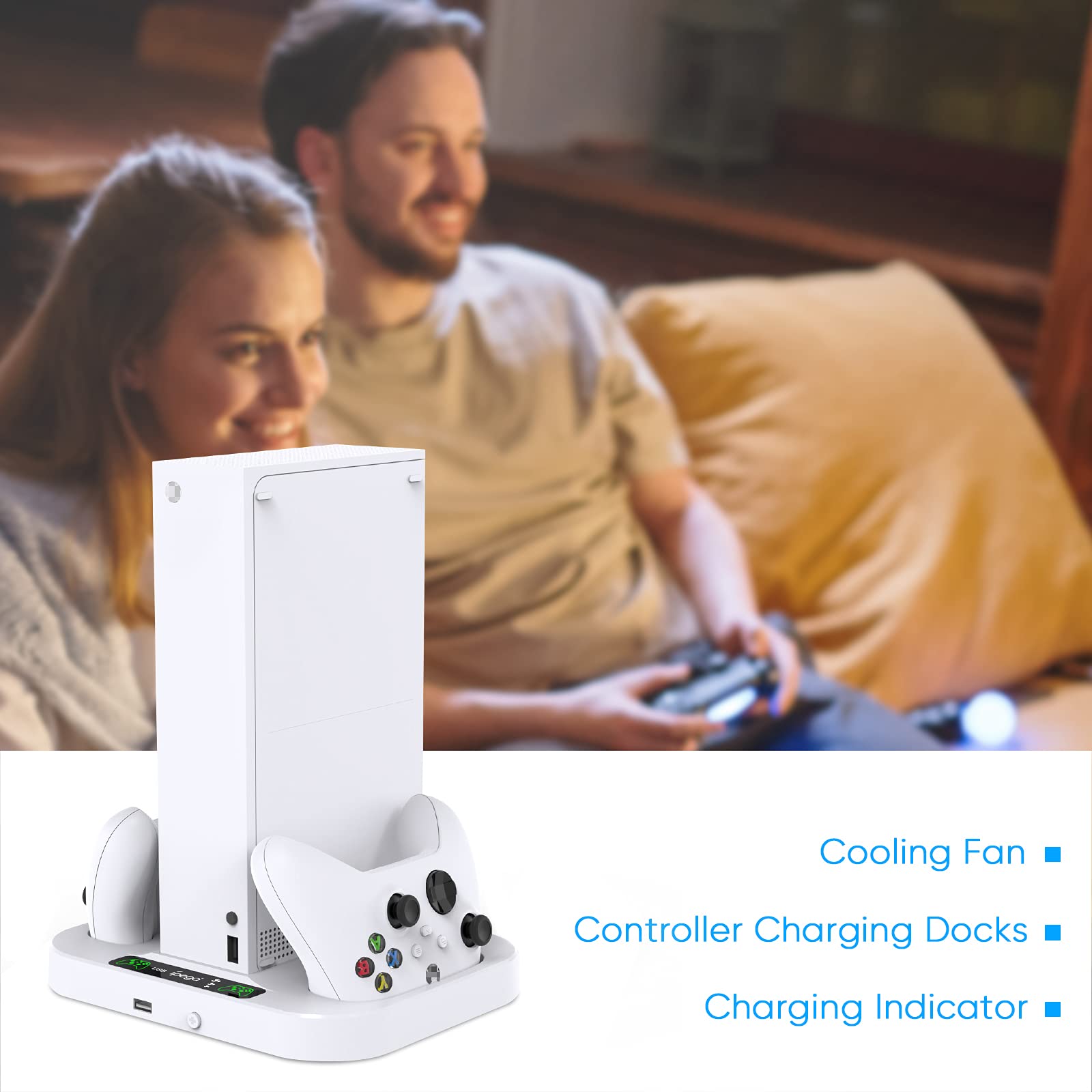 Charging Station for Xbox Series S with Cooling Fan, Multi-functional Charging Stand Dock Cooling Accessories for Xbox Series S with 2pcs 1400mAh Rechargeable Batteries and 3 Level Cooling Fan System
