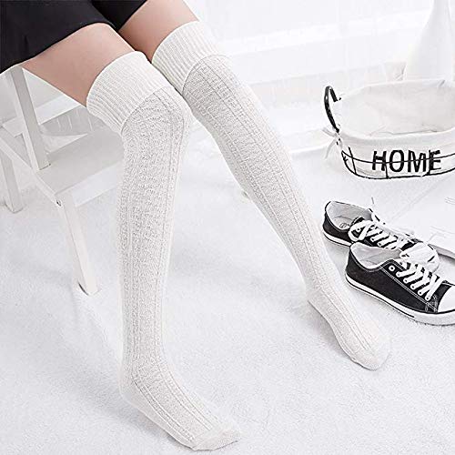 Century Star Women's Casual Athlete Striped Over Knee Thin Thigh High Tights Long Stocking Socks A 1 Pair Pure White One Size