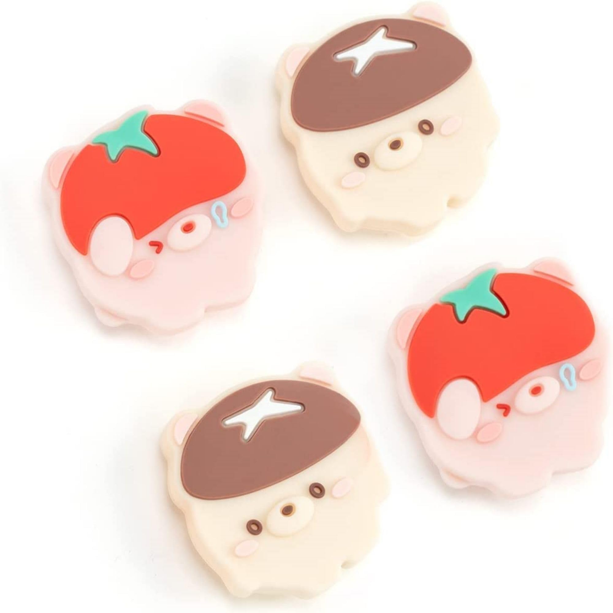 GeekShare Cute Silicone Joycon Thumb Grip Caps, Joystick Cover Compatible with Nintendo Switch/OLED/Switch Lite,4PCS - Tomato Mushroom Bear